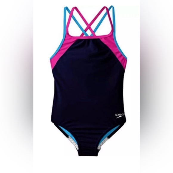 Speedo | Swim | Speedo Big Girls Navy Cross Back Splice One Piece ...